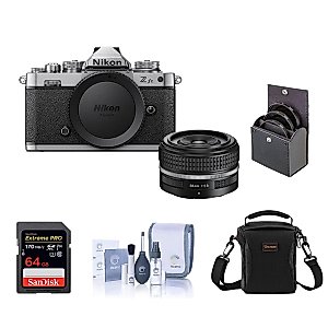 Nikon Z fc DX-Format Mirrorless Camera with NIKKOR Z 28mm f/2.8 (SE) Lens Bundle with 64GB SD Card, Shoulder Bag, Filter Kit, Cleaning Kit