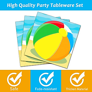 96 Pcs Beach Ball Party Supplies Tableware Summer Pool Ball Party Plates and Napkins Set Beach Birthday Party Favor Decorations For Kids Serves 24
