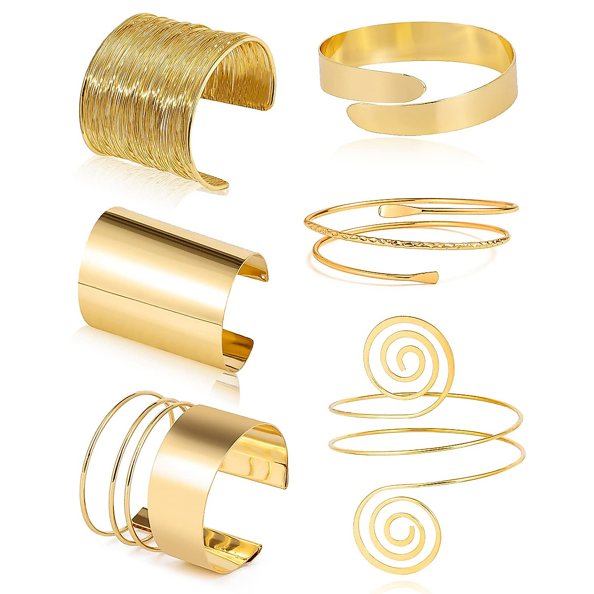 BOMAIL 6 Pieces Arm Cuff Upper Arm Band Cuff Bracelet Minimalist Simple Swirl Open Wide Wire Bracelets for Women Adjustable Arm Bangle Bracelets Set