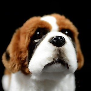 ZHONGXIN MADE Simulation Saint Bernard Dog Plush Toy - Realistic 12" Standing Soft Saint Bernard Pet Dog Stuffed Animal Puppy Model Toy, Unique Plush Gift Collection for Kids Birthday, Home Decor