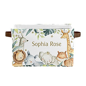 Safari Animals Jungle Forest Personalized Storage Bins ,Baskets Cubes Organizer with Handle for Shelves Closet Nursery Toy 1 Pack