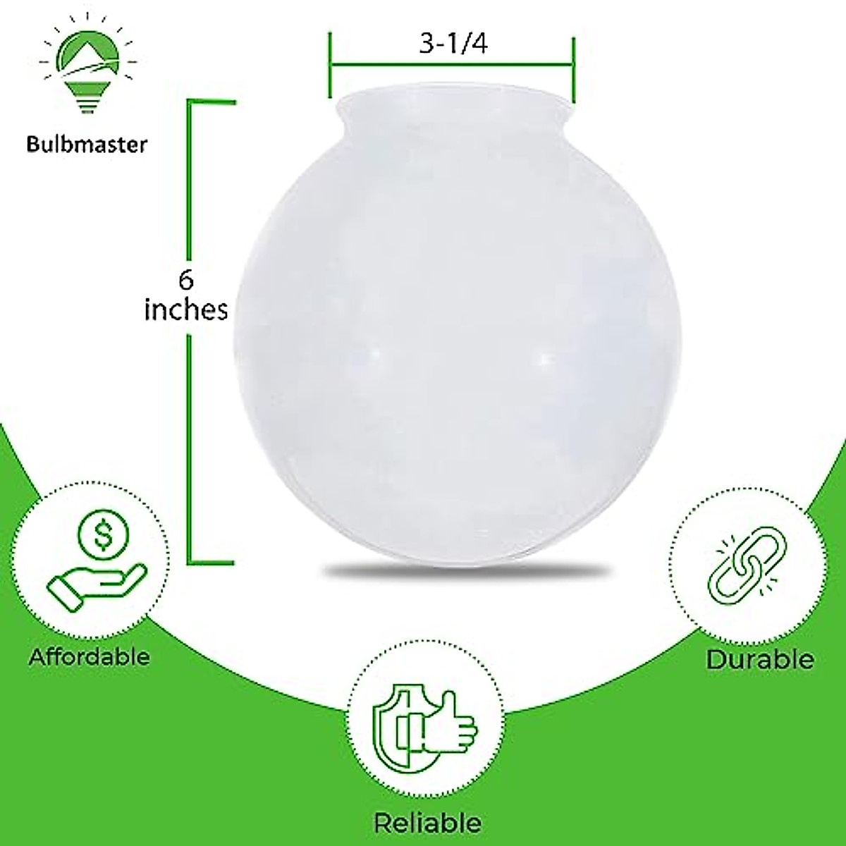 BULBMASTER Glass Light Cover Safety Globe Guard for Kitchen Hood Light Bulb Cover Vaporproof Glass (6 Inch White Globe)