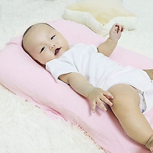 Muslin Baby Lounger Cover, Baby Padded Lounger Cover, Infant Floor Seat Cover, Organic Cotton Removable Slipcover Fits Newborn Lounger for Boys and Girls, Flesh Pink and Pink