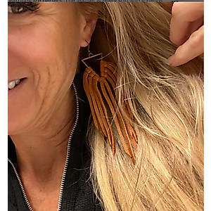 Fringe Leather Earrrings Triangle Deerskin Leather Boho Western Statement Dangel Earrings for Women (Brown)