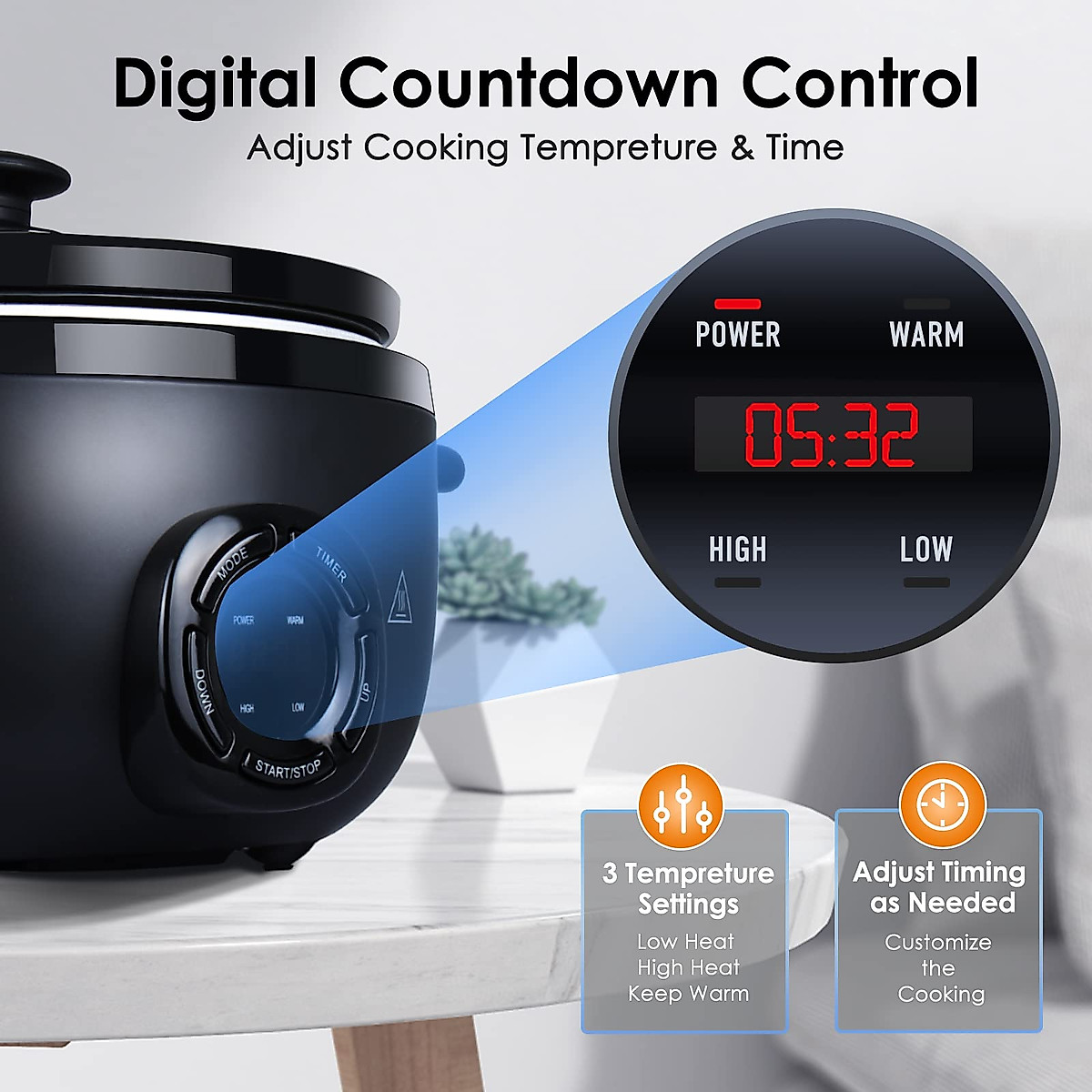 bathivy 7 Quart Slow Cooker, Electric Oval Programmable Slow Cooker with Nonstick Ceramic Pot, 3 Tempature Settings, Digital Countdown Timer, Keep Warm, Dishwasher Safe Glass Lid & Crock, Easy Carry Side Handles, Matte Black Powder Coating Housing