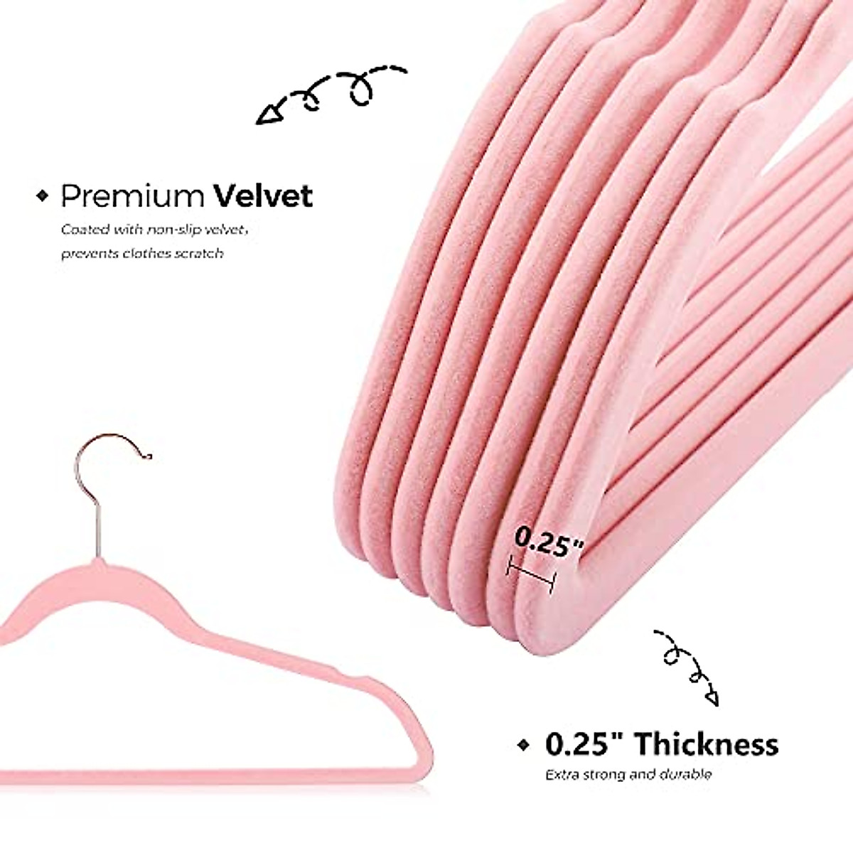 Cozymood Luxury Pink Velvet Hangers 60 Pack, Premium Clothes Hangers Non-Slip Felt Hangers, Strong Pink Hangers Heavy Duty Coat Hangers, Sturdy Suit Hangers Space Saving, No Shed, 360 Rotating Hook