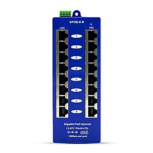 PoE Texas GPOE-8B - 8 Port PoE Injector - Gigabit Passive Mode B Power Over Ethernet Injector for Ubiquiti, Mikrotik & More - Add PoE to A Non-PoE Switch - 24v, 48v or 56v Power Supply Sold Separately
