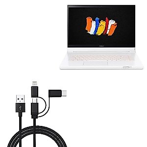 BoxWave Cable Compatible with Acer ConceptD 7 Ezel CC715-71-7163 (15.6 in) - AllCharge 3-in-1 Cable - Jet Black