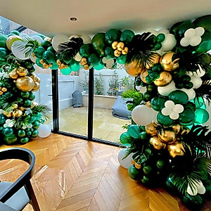 BBeipulas 83Pack Dark Green Gold Balloons 12 Inch Dark Green Metallic Gold and Confetti Balloon for Jungle Safari Birthday Party Decorations