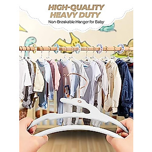 HOUSE DAY Premium Baby Hangers Velvet 60 Pack, Dino 11.4'' Baby Clothes Hangers for Kids +6 Pcs Dividers, Sturdy Children Felt Non Slip Hanger for Nursery on Baby Boys & Girls Closet Organizer - White