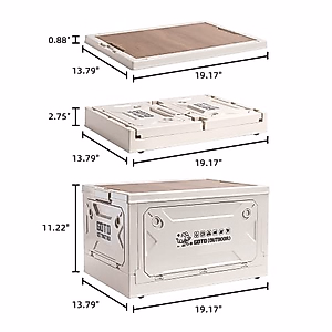 GOTO 50L Folding Storage Box with Wooden Lid, Stackable Foldable Storage Bin with Wooden Cover, Side Opening Folding Storage Containers for Camping, Car Trunk, Home Sorting (Army Green)