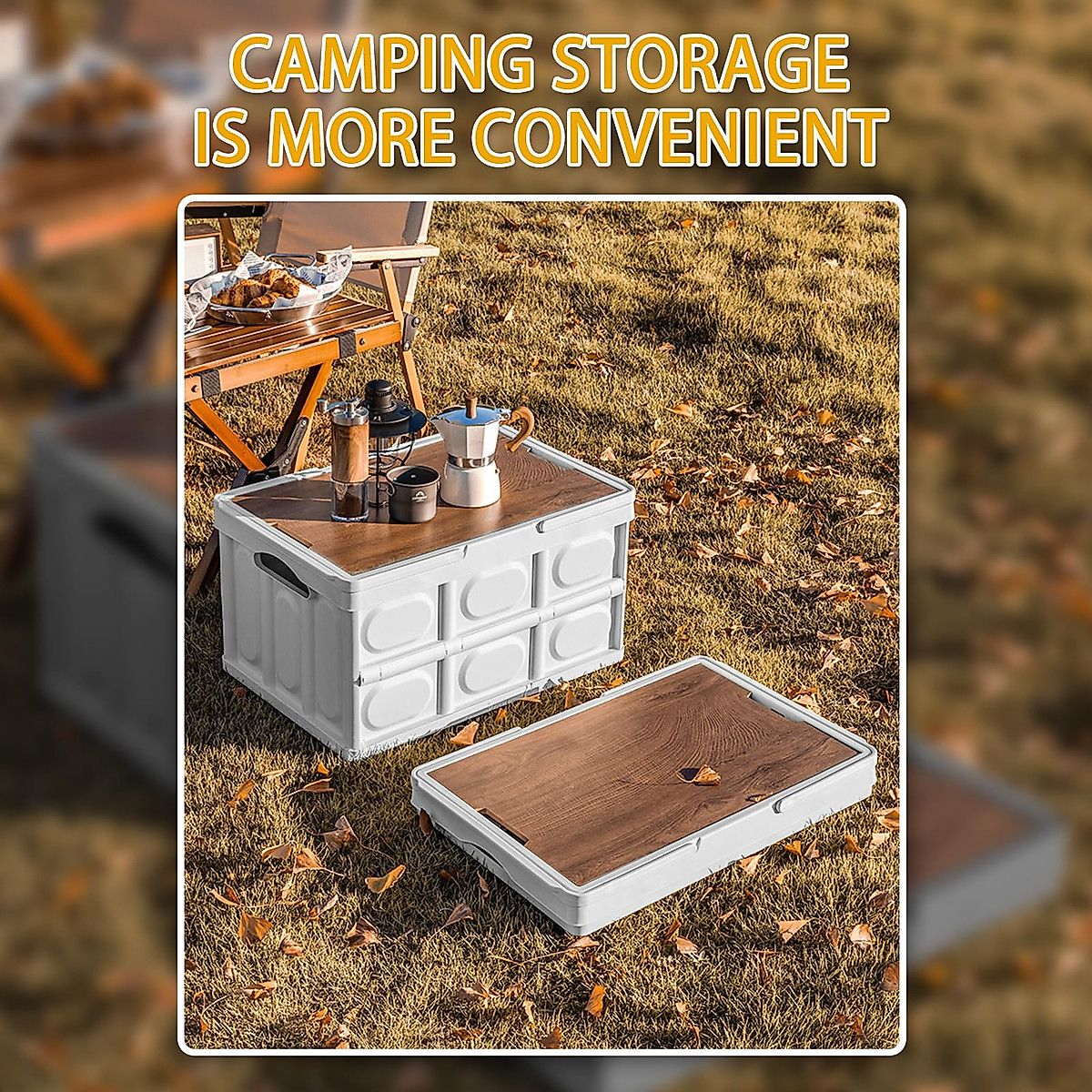 KERHAND Foldable Camping Storage Box with Lids,Outdoor Collapsible Storage Bins & Picnic Basket,Plastic Tote Car Organizer for Clothes/Tool/Books/Snack/Beer...(30 L)