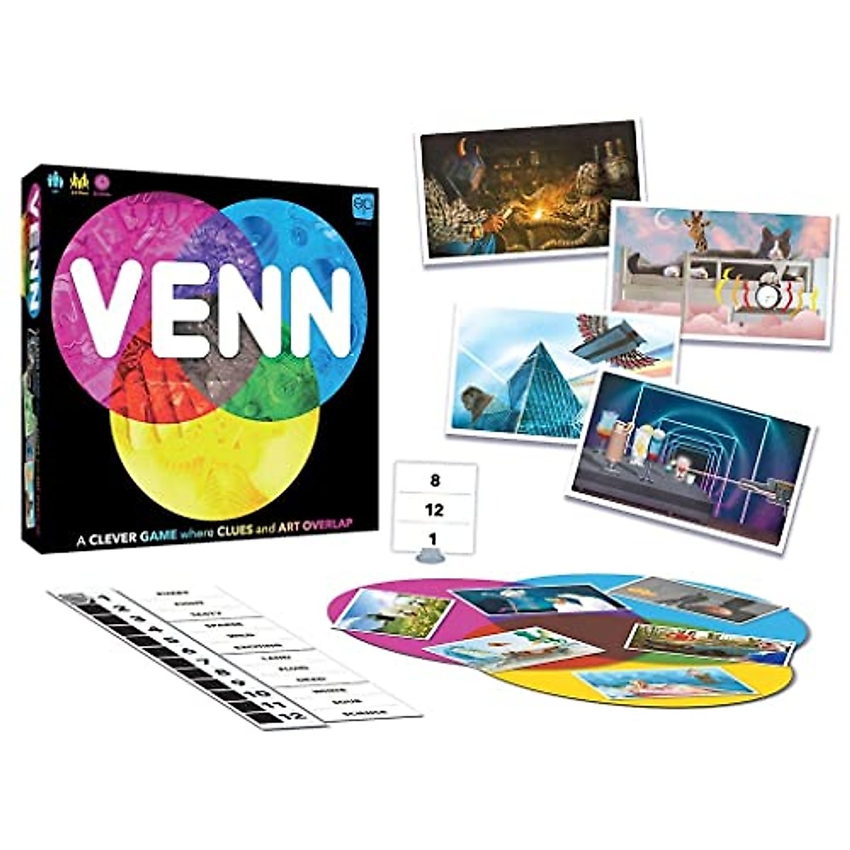 Venn Board Game | Family Game for 2+ Players | Cooperative & Competitive Gameplay Variations | Creative Word Association Game Featuring Unique Gameplay & Custom Artwork | Ages 10+