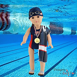 Emily Rose 18-Inch Doll 6-Piece Competition Bathing Suit Swimsuit and Accessories, Including Medal & Goggles! | Gift Boxed! | Compatible with 18" American Girl Dolls