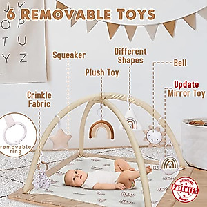 Washable Baby Gym Activity Center with Play Mat, Rainbow Early Development Playmats, 6 Toys for Infant & Toddler, Larger, Non Slip