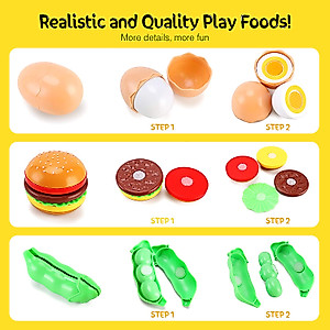 33pcs Cutting Pretend Play Food Toys for Kids Kitchen Set Playset Accessories BPA Free Peel & Cut Toy Food Fruits and Vegetables Toys, Christmas Birthday Gift for Toddlers Girls Boys Kids Storage Box
