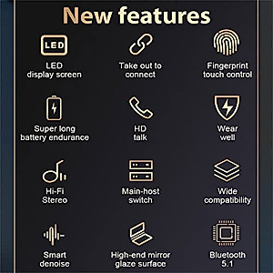 Qonioi Wireless Bluetooth Earphones, Mirror Screen Digital Display Touch-Control Bluetooth Earphones HD Stereo Built-in Mic in-Ear Earphones Display Charging Case for Sport