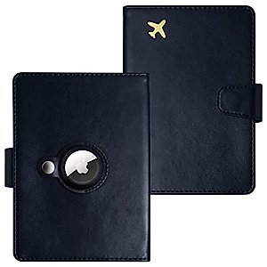 BINNIKY Passport Holder with Airtag Pocket, RFID Blocking Passport Wallet, Leather Passport Cover, Passport Case, Men/Women Cards Holder, Travel Wallet for Cards, Boarding Pass, ID, Money (Black)