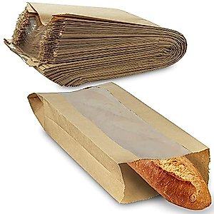 MT Products Paper Bread Bags - Kraft Brown Bakery Bags with Window - 6.5" x 2" x 18" Breathable Bread bags for Homemade Bread Gift Giving (Pack of 50) - Made in the USA