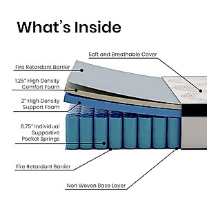 Flash Furniture Capri Comfortable Sleep Firm 12 Inch CertiPUR-US Certified Hybrid Pocket Spring Mattress, Extra Firm Feel, Durable Support, Twin Mattress in a Box,White