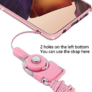 for Note 20 Ultra Case,Galaxy Note 20 Ultra Case for Women, Glitter Crystal Butterfly Heart Floral Slim TPU Bling Cute Girls Protective Cover with Ring Holder Stand+Strap for Note 20 Ultra(Rose Gold)