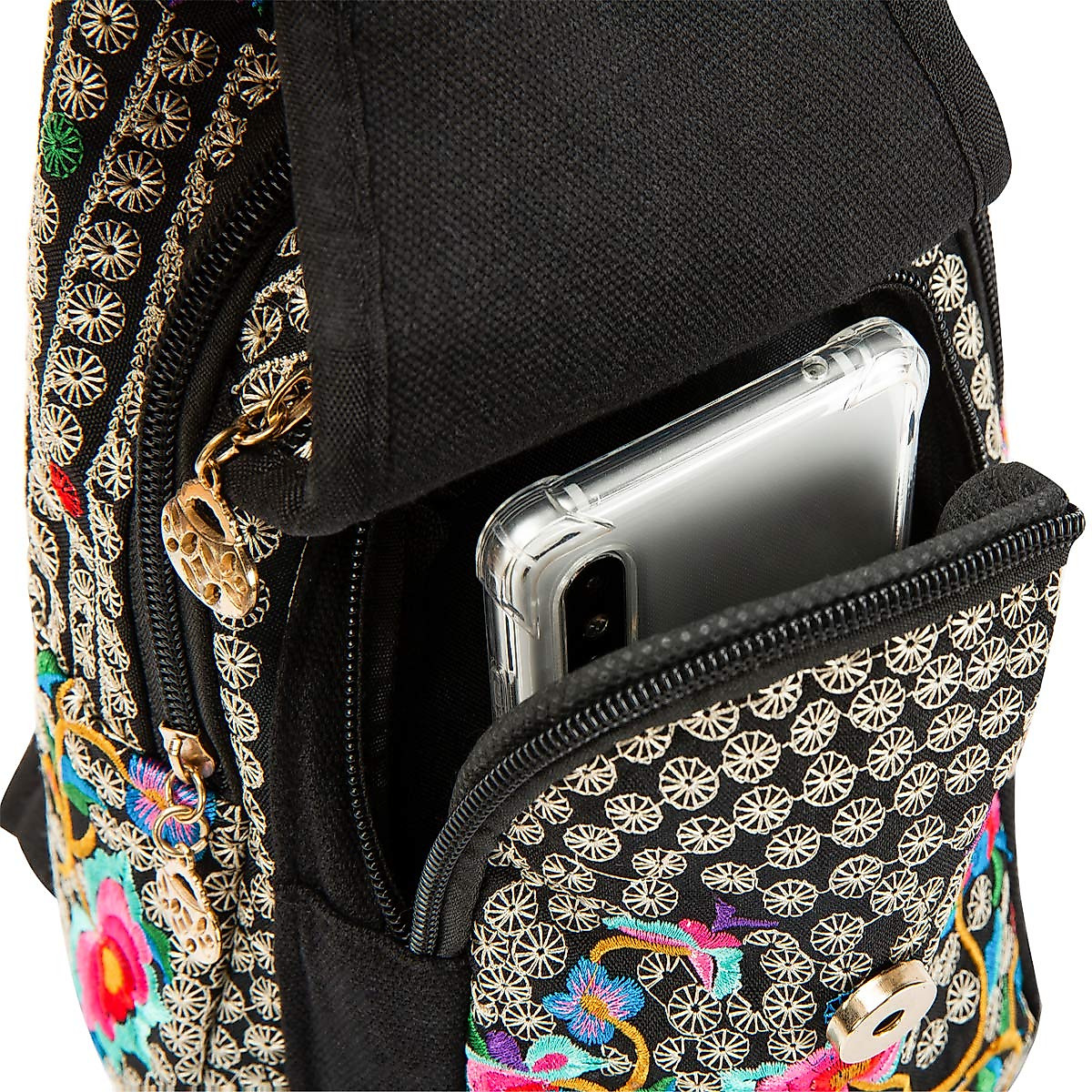 SILKAREA Embroidered Canvas Sling Backpack for Women Travel Chest Bag Crossbody Backpack Purse Shoulder Bag Medium