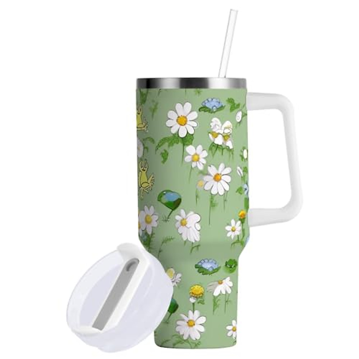 RPLIFE Frogs and Bugs 40 Oz Tumbler with Handle, Stainless Steel Coffee Mug, Insulated Coffee Tumbler