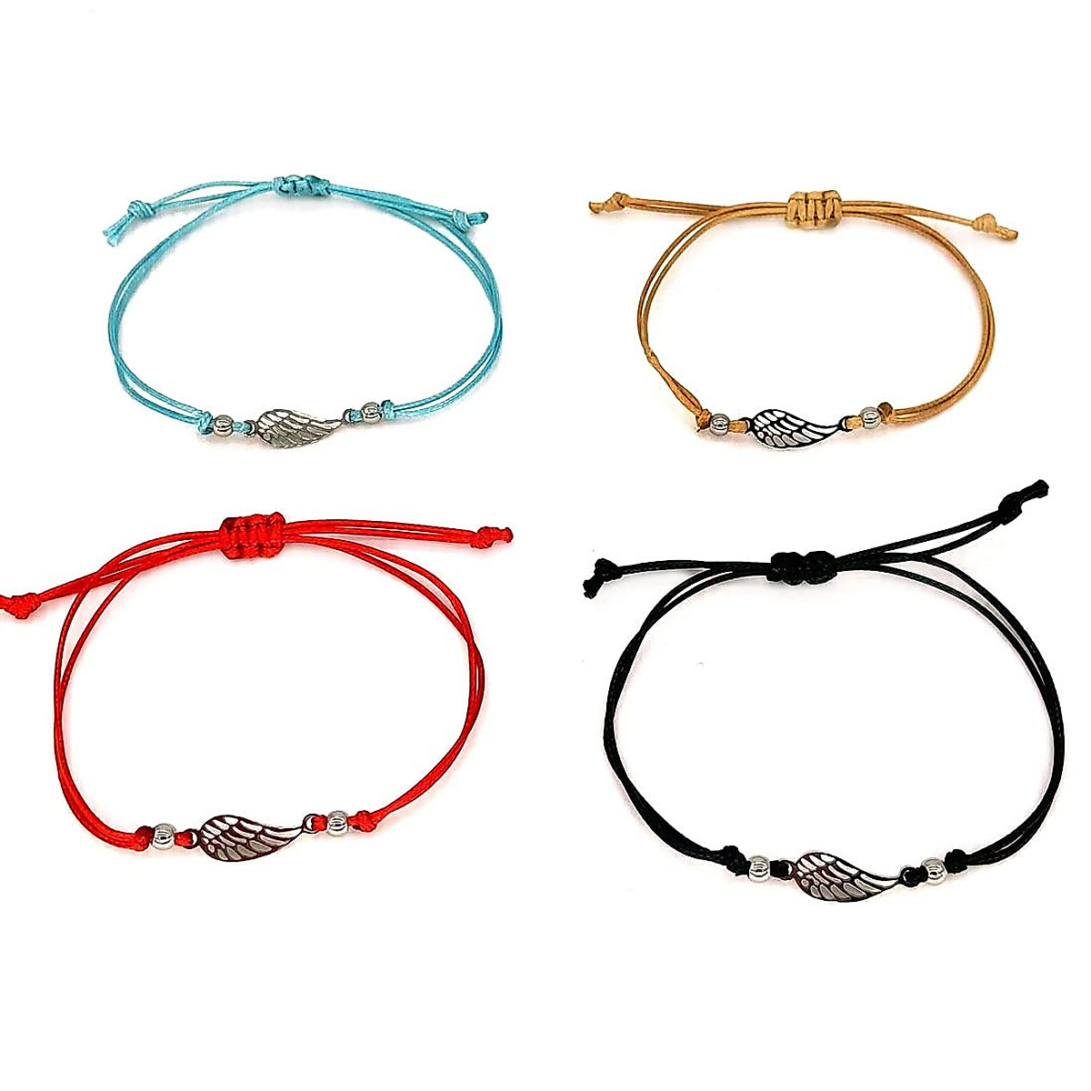 4pcs Stainless Steel Dainty Angel Wing Charm Bracelets String Adjustable Waterproof Memorial Gift Memory Loss Jewelry