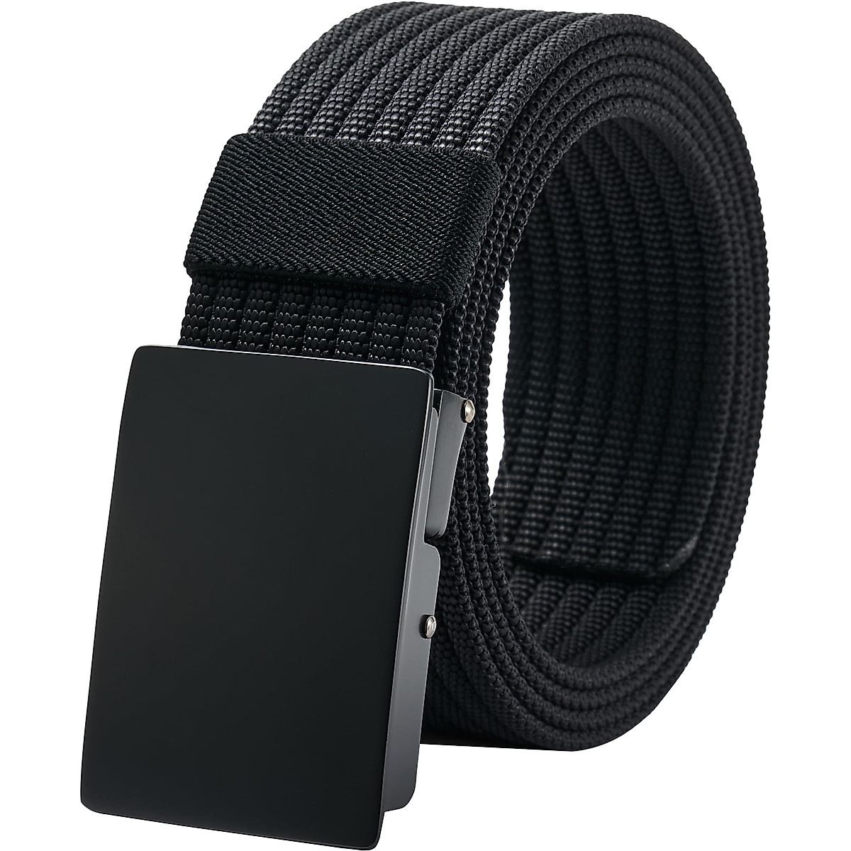 Mens Web Belts for Work, Metal Buckle Field Belt for Outdoor Sport Golf Hiking Skiing, Adjustable for Pants Size Below 46inches[53" Long 1.5" Wide](Black)