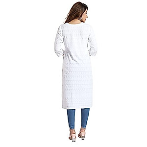 QUEEN SHIELD Women's Chikan-Kari Kurta (White)(2X-Large)(44#White#1010)