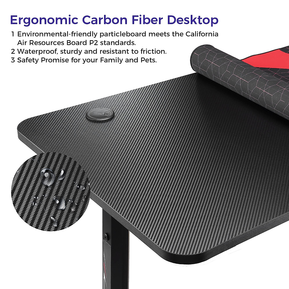 It's_Organized 47 inch Gaming Desk Racing Style Computer Desk with Free Mouse pad, T-Shaped Professional Gamer Game Station with USB Gaming Handle Rack, Cup Holder & Headphone Hook,Black