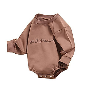Lamuusaa Newborn Baby Girls Boys Clothes Crewneck Sweatshirt Long Sleeve Romper Bodysuit Pullover Oversized Autumn Tops (Dinosaur-Brown, 0-6 Months)