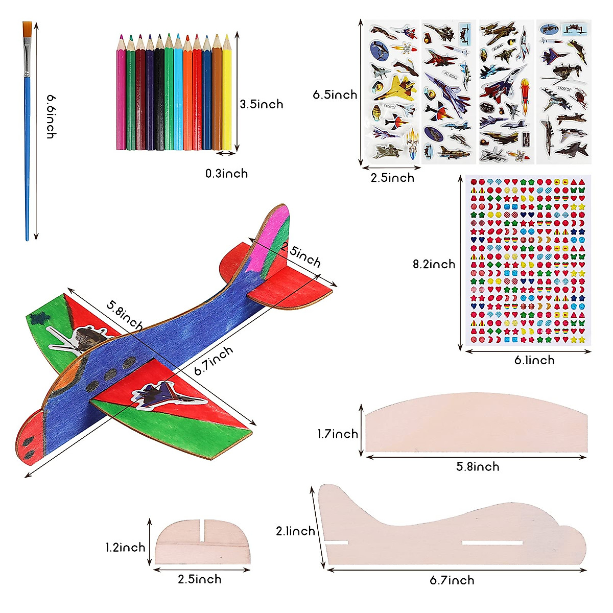 BAPHILE 12 Pack DIY Wood Planes，Mini Airplane Paint and Decorate Wooden Airplane Craft Kits with Decorate Tools for Kids School Craft Decor Projects