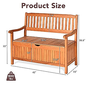 HAPPYGRILL Outdoor Storage Bench Wooden Deck Box with Removable Dustproof Liner, 33 Gal Wood Storage Loveseat Seating Furniture for Courtyard Garden Poolside