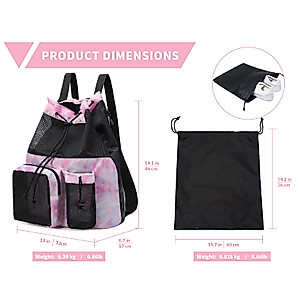 Lohol Mesh Drawstring Backpack with Shoes Bag, Swimming String Sack for Sports Gym Yoga Beach Travel (Pink Galaxy)
