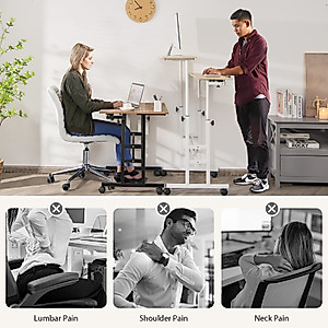 Tangkula Mobile Standing Desk Stand Up Desk, Height Adjustable Home Office Desk with Standing & Seating 2 Modes, Tilting Tabletop & Flexible Wheels, Rolling Laptop Cart Sit Stand Desk (Walnut)