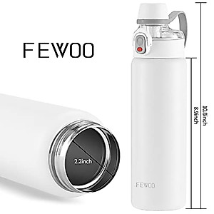 FEWOO 24 Oz Insulated Water Bottle with One Lid for Sip and Swig Stainless Steel Water Bottle With Straw BPA-Free,Keep Cold for 24h & Hot for 12h (WHITE)¡­