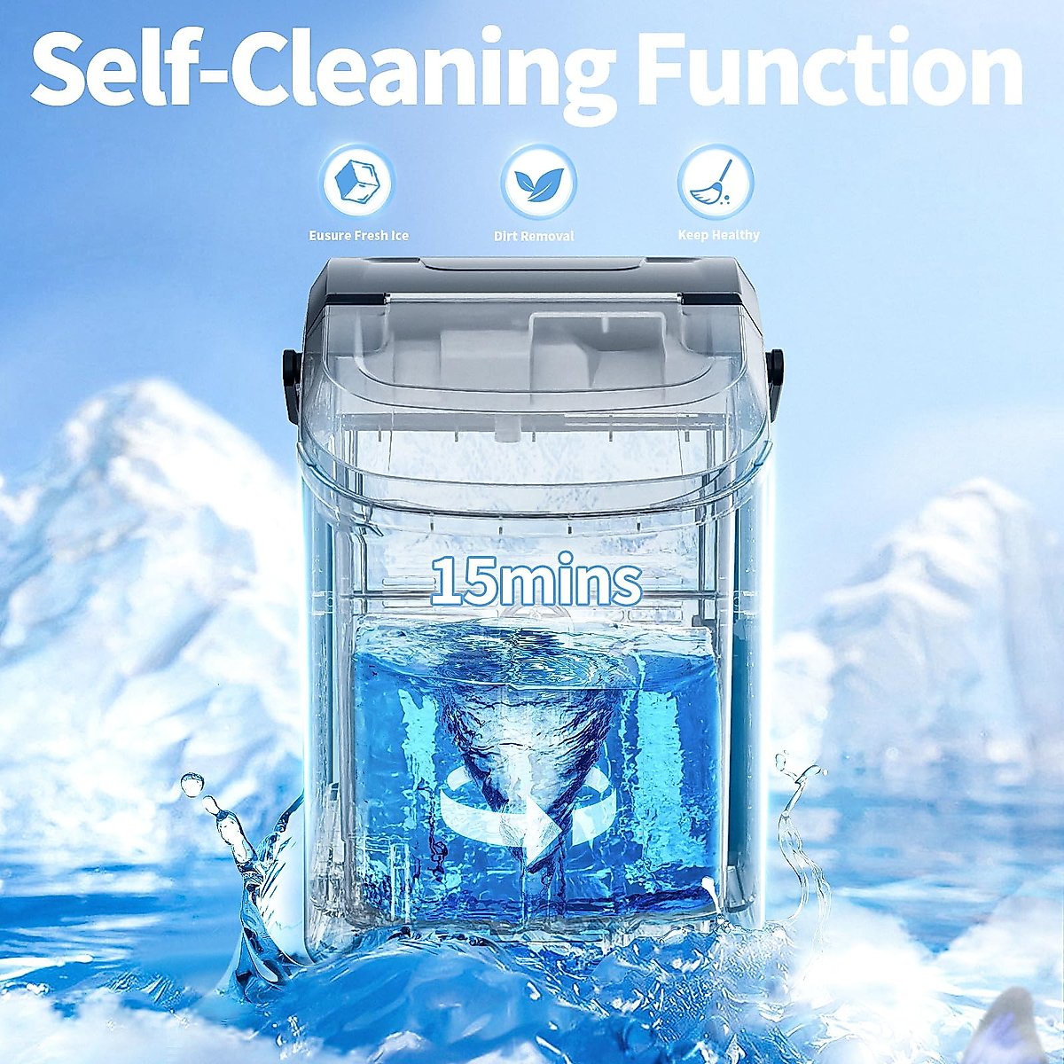 Nugget Countertop Ice Maker with Soft Chewable Pellet Ice, Pebble Portable Ice Machine, 34lbs Per Day, Self-Cleaning, Sonic Ice, One-Click Operation, for Kitchen,Office Stainless Steel Black