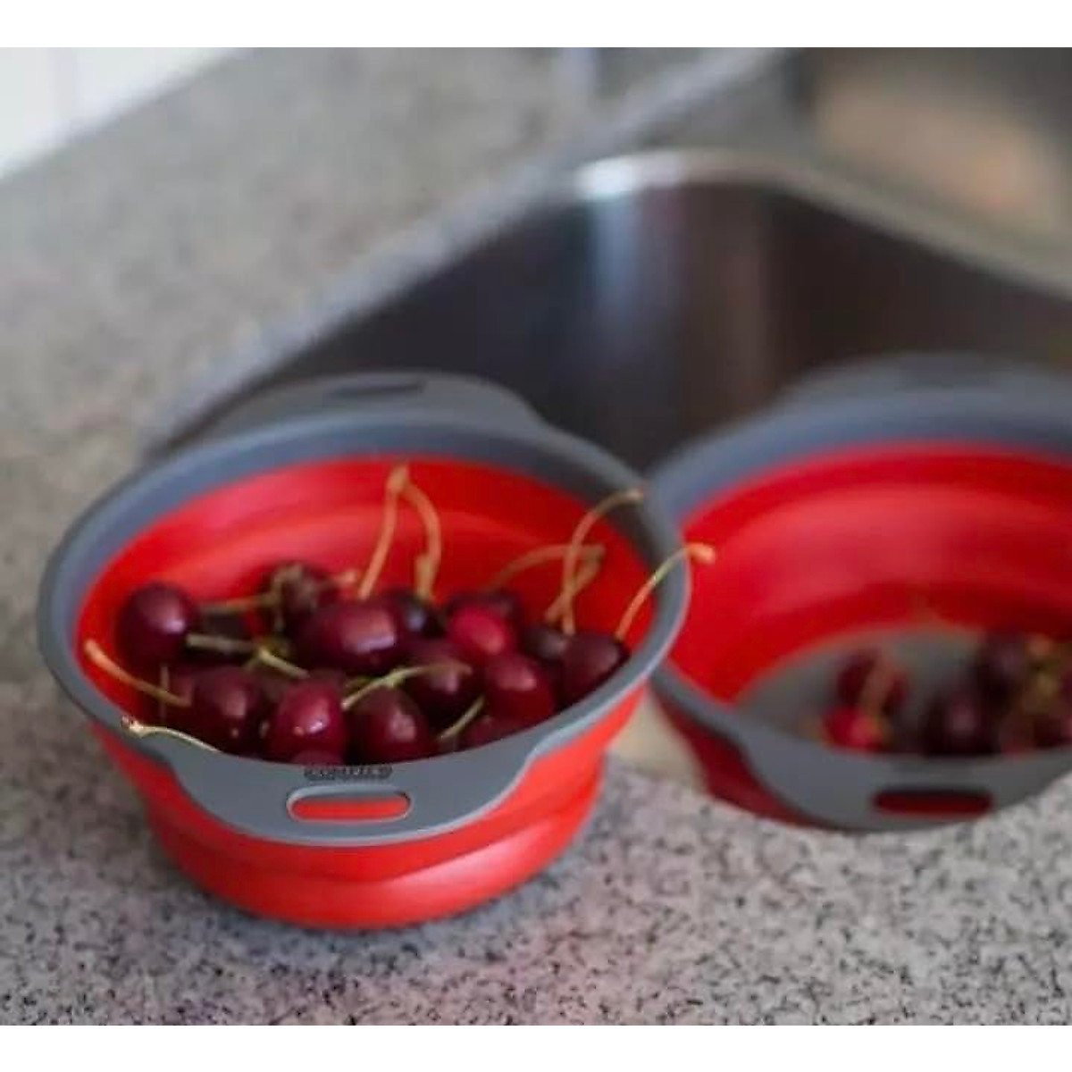 Set of 3 Niklye Ultimate Kitchen Strainers includes 1-10 inch & 2-12 inch. Collapsible Silicone Colanders For Easy Storage - Use with Pasta & Veggies or as a Fruit or Berry Bowl with Strainer., large