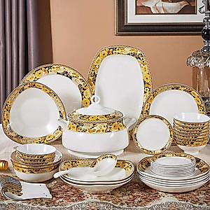 GagalU Dinnerware Set,46 Pieces Vintage Flower Pattern Plates Bowls Combination Ceramics Dinnerware Set Bone China Tableware Set