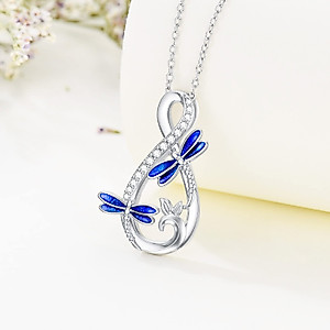 LELOUCHY Dragonfly Infinity Necklace 925 Sterling Silver Infinity Love Gifts for Mother Dragonfly Pendant Necklace Jewelry Gifts for Women