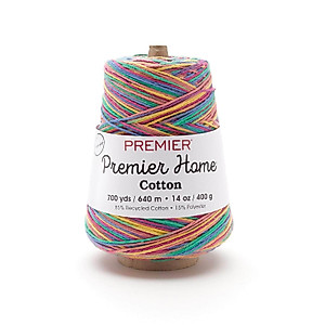 Premier Yarns Home Cotton Cone Yarn, Ideal Knitting and Crochet Supplies, Made of Recycled Cotton and Polyester, Tangerine Splash, 700 yards