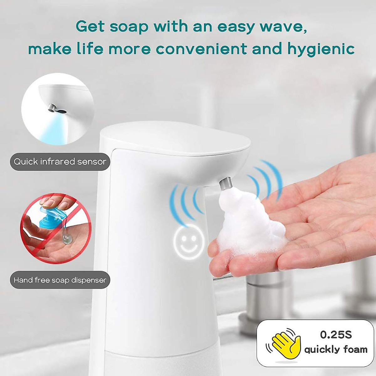 LAOPAO Soap Dispenser, Automatic Foaming Soap Dispenser Hand Free Countertop Soap Dspensers 240ml Touchless Soap Pump for Kitchen & Bathroom Xmas Gift White