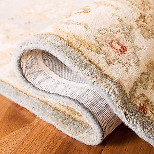 SAFAVIEH Antiquity Collection Area Rug - 6' Square, Grey Blue & Beige, Handmade Traditional Oriental Wool, Ideal for High Traffic Areas in Living Room, Bedroom (AT822A)