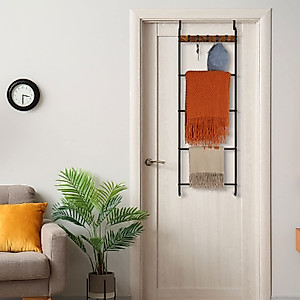 Over The Door Towel Rack, Bath Back Door Towel Bar Hanger with Hooks, 5-Tier Door Towel Rack Holder for Bathroom Farmhouse Living Room