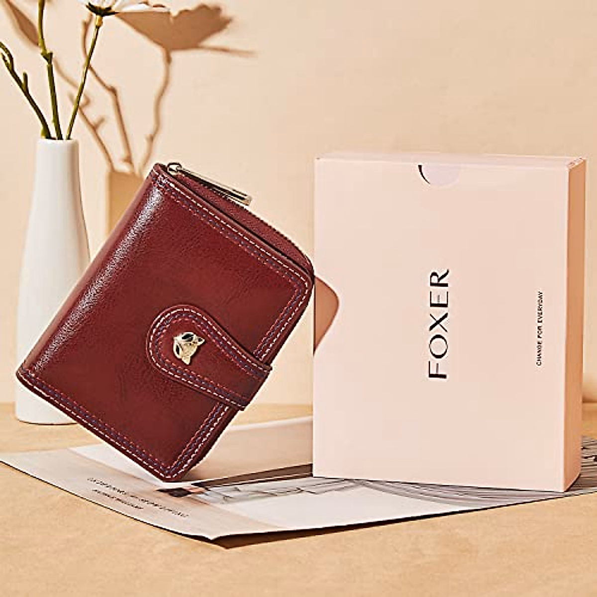 FOXLOVER RFID Credit Card Holder for Women, Ladies Small Leather Credit Card Case Security Accordion Wallet