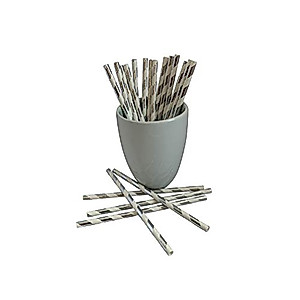 Kingseal FSC Certified Paper Cocktail Straws, Unwrapped, 6mm x 5.75 Inches, Silver Stripe, Biodegradable, Earth Friendly, Bulk Pack - 1 Box of 500 Straws