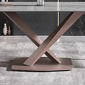 Voohek Kitchen, 70.87 Inches Marble Straight Metal Leg Large Dining Table Can Accommodate 6 to 8 People, Gray#D