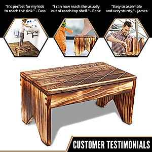 Adult Wooden Step Stool - Very Sturdy Adult Step Stool, Kitchen Step Stool, Bed Stool for High Beds，Great Wood Step Stool for Adults，Lightweight, Quality Eco Pine，Attractive & Easy Assemble 9 X 8 X 19