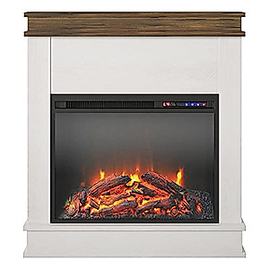 Ameriwood Home Mateo Fireplace with Mantel, Ivory Oak with Rustic Mantel